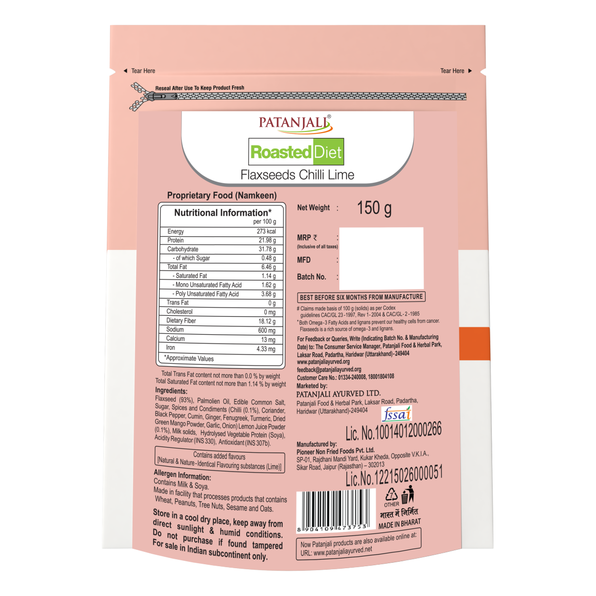 Patanjali Roasted Diet Flaxseed Chilli Lime 150GM - Buy flaxseed ...